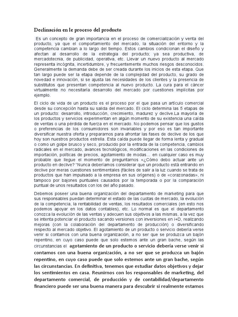 Declinación en Le Proceso Del Producto | PDF | Producto (Negocio ...
