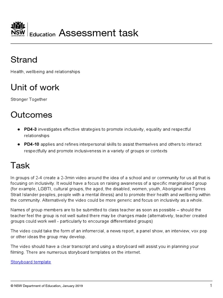 Pdhpe s4 Stronger Together Assessment Task | PDF | Teachers ...