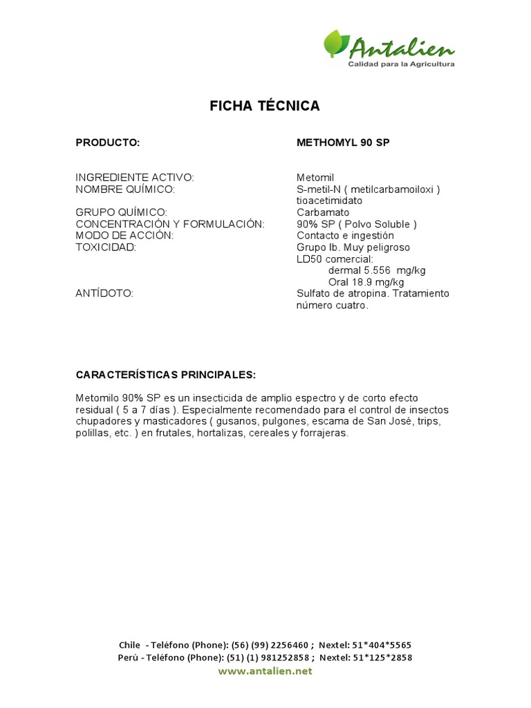 Ficha Tecnica Methomyl 90 SP | PDF