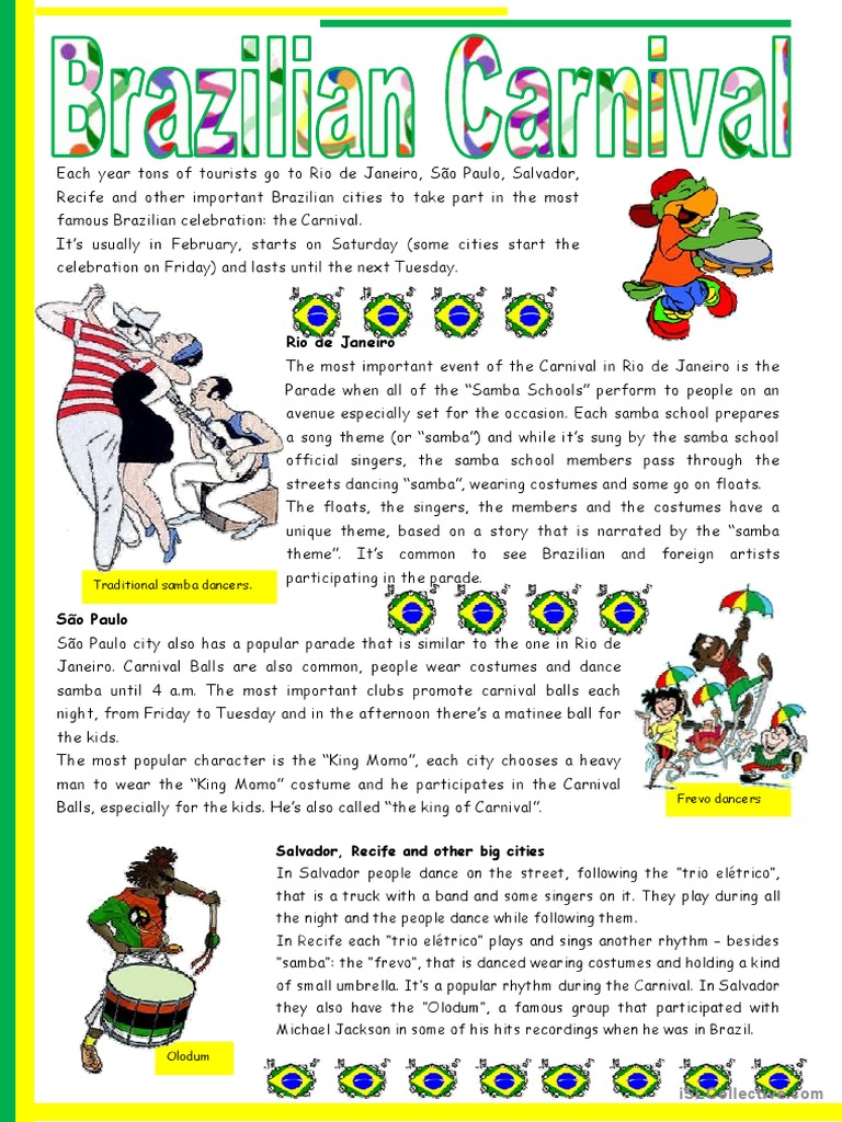 Brazilian Carnival - Text, Pictures, Comprehension, Links To Videos ...