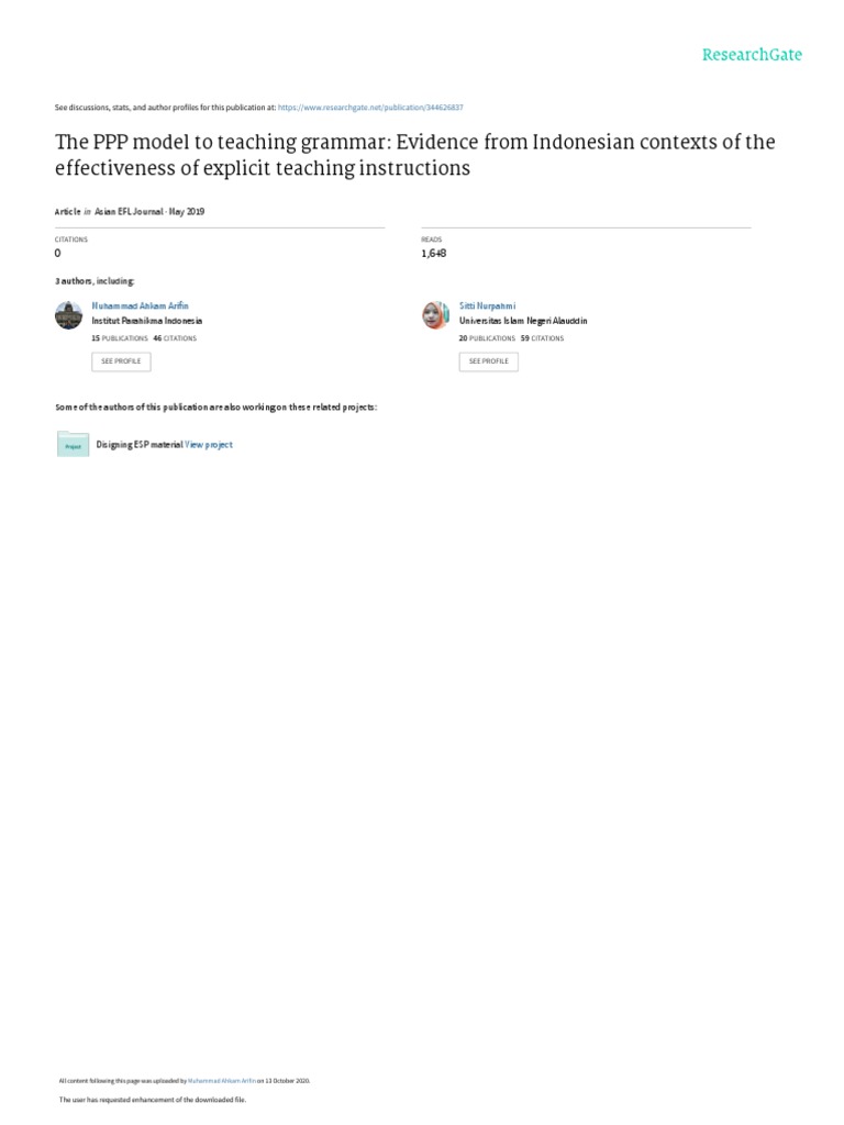 The PPPModelto Teaching Grammar Evidencefrom Indonesian Contextsofthe Effectivenessof Explicit ...