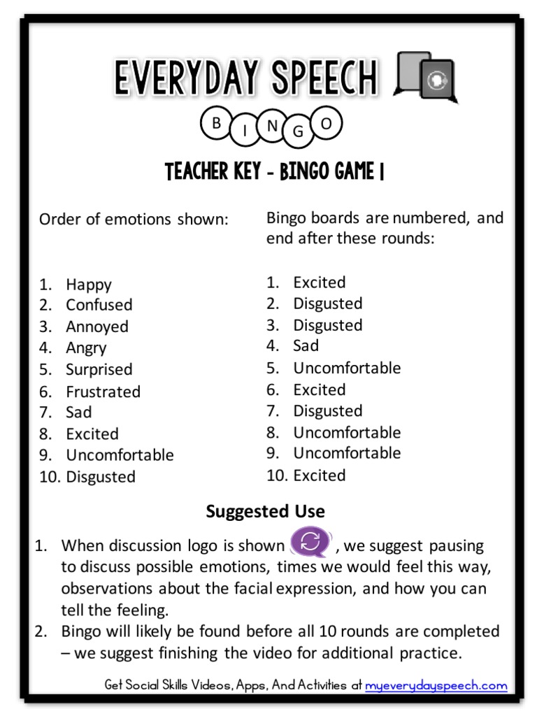 Emotions Bingo Game for Teachers | PDF | Anger | Facial Expression