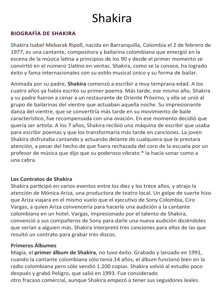 Informacion Shakira | PDF | Industria de la música | Música grabada