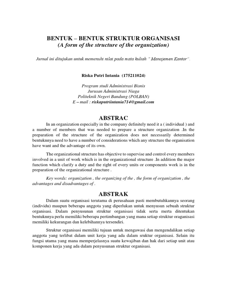 BENTUK BENTUK STRUKTUR ORGANISASI A Form | PDF