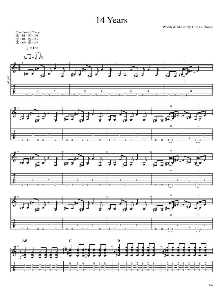 Guns N' Roses - 14 Years Guitar 1 | PDF | Chess