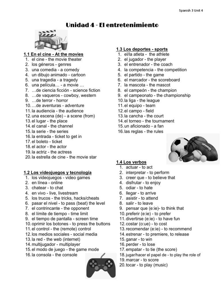Vocabulario de Entretenimiento en Español | PDF | Entretenimiento