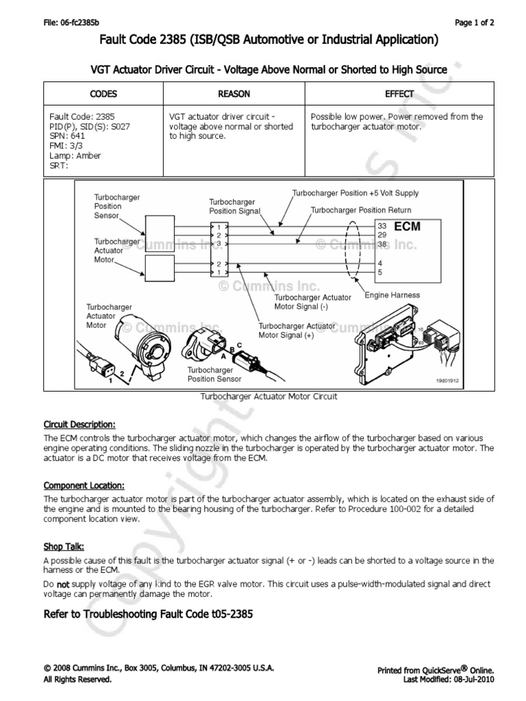 Fault Code 2385 (ISB/QSB Automotive or Industrial Application) | PDF ...