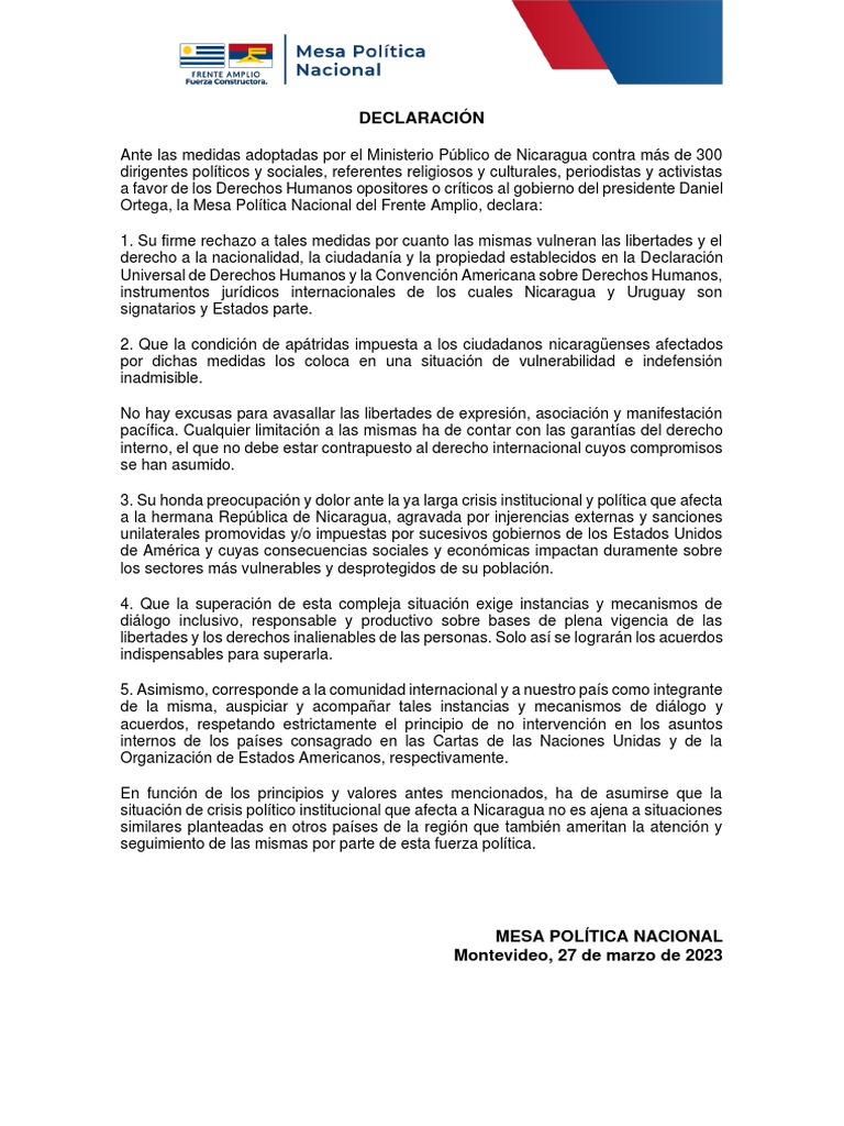 27 Marzo - Dec - Nicaragua | PDF | Nicaragua | Derechos humanos