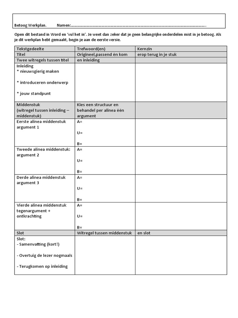 Betoog Werkplan - Bouwplan | PDF