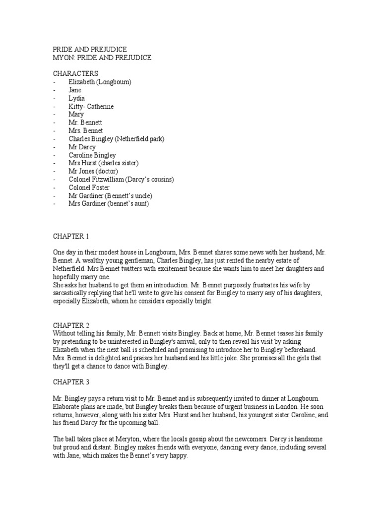 Pride and Prejudice Summary | PDF | Mr. Darcy | Pride And Prejudice