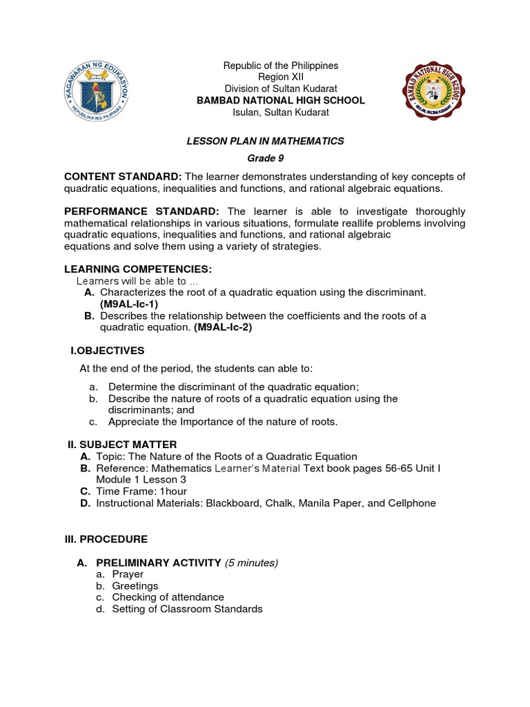 S-DLP Nature of Roots | PDF | Quadratic Equation | Equations