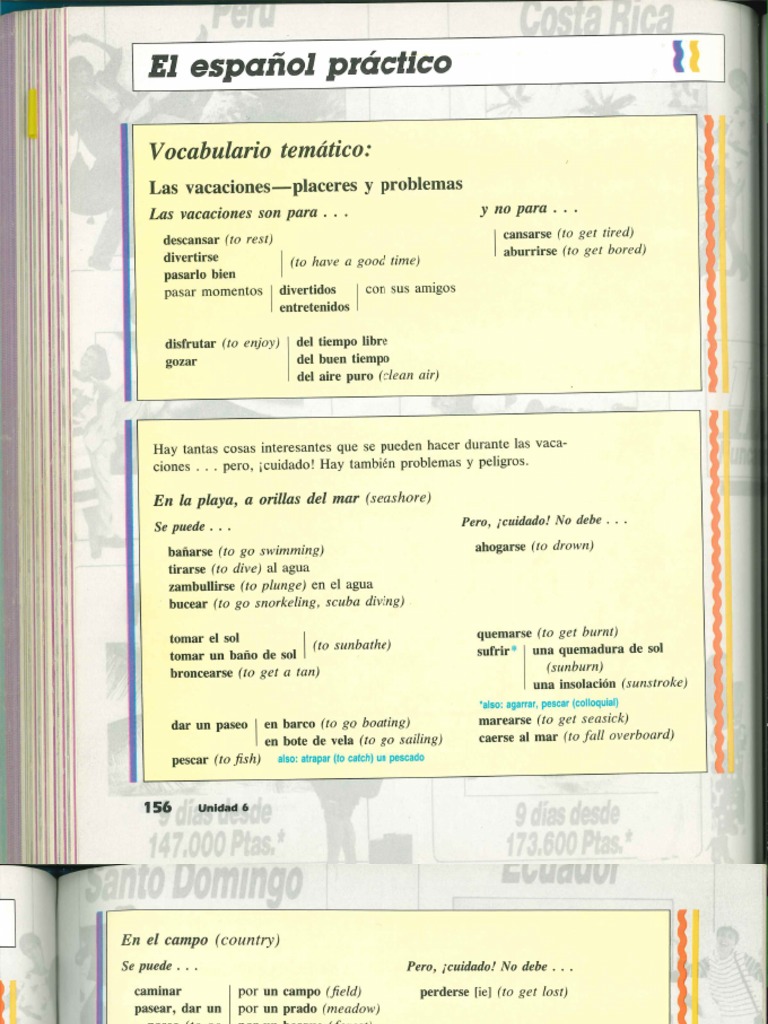 Práctica y Vocabulario de Las Actividades en Las Vacaciones | PDF