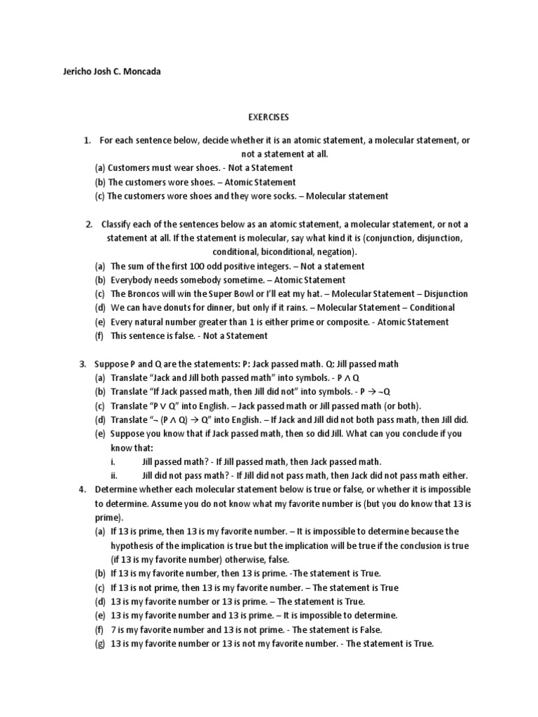 Exercises PDF | PDF | Truth | Theorem