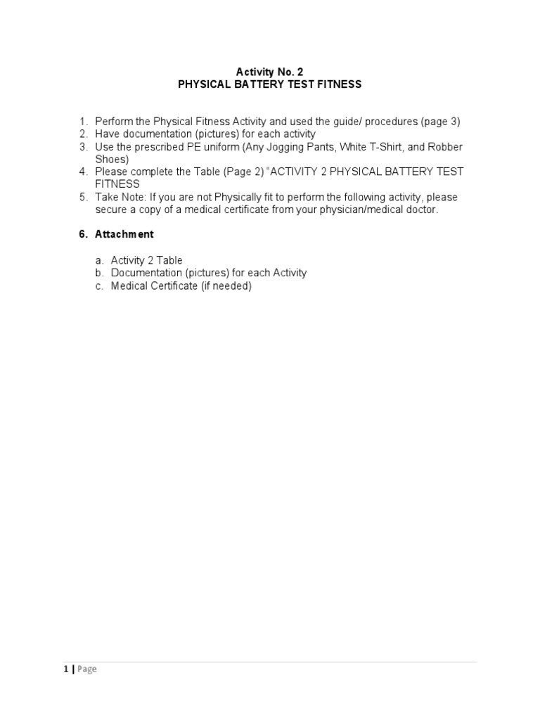 Physical Battery Test Guidelines | PDF | Body Mass Index | Obesity