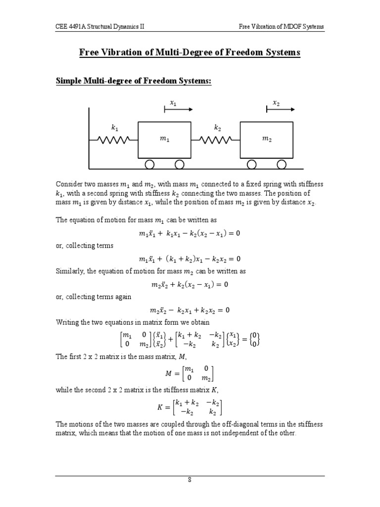 Free Vibration of MDOFSystems | PDF | Eigenvalues And Eigenvectors | Matrix (Mathematics)