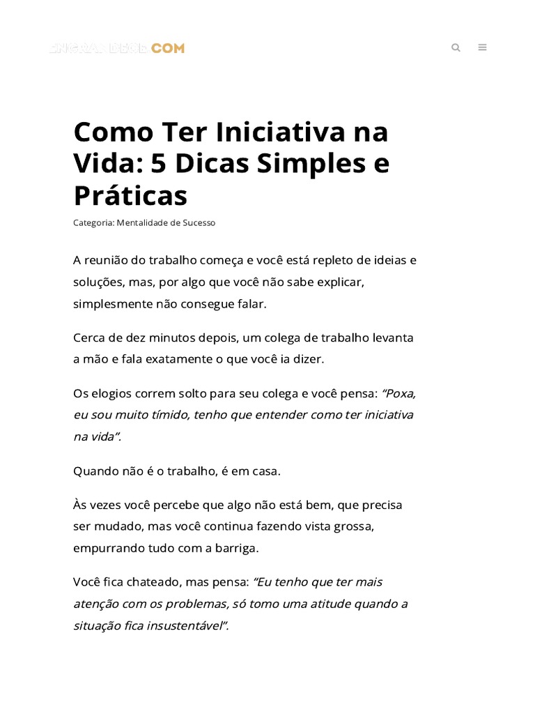 Como Ter Iniciativa Na Vida - 5 Dicas Simples e Práticas - Engran | PDF ...