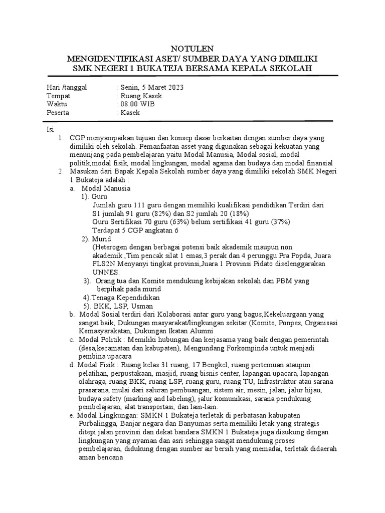 NOTULEN Rapat Aset Sekolah | PDF