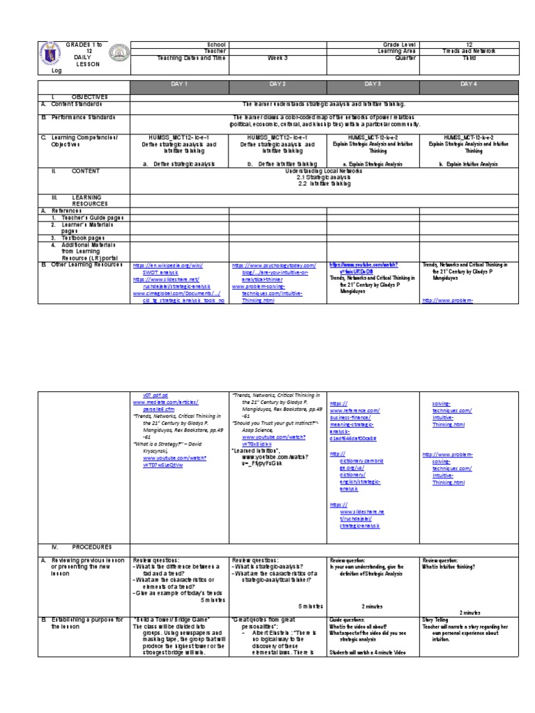 Grade 12 Trends & Networks Lesson | PDF | Intuition | Thought