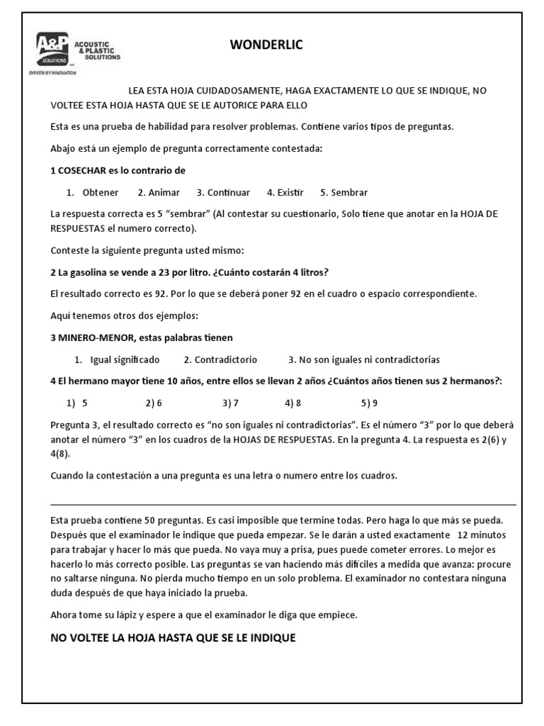 Prueba de Habilidad Wonderlic | PDF
