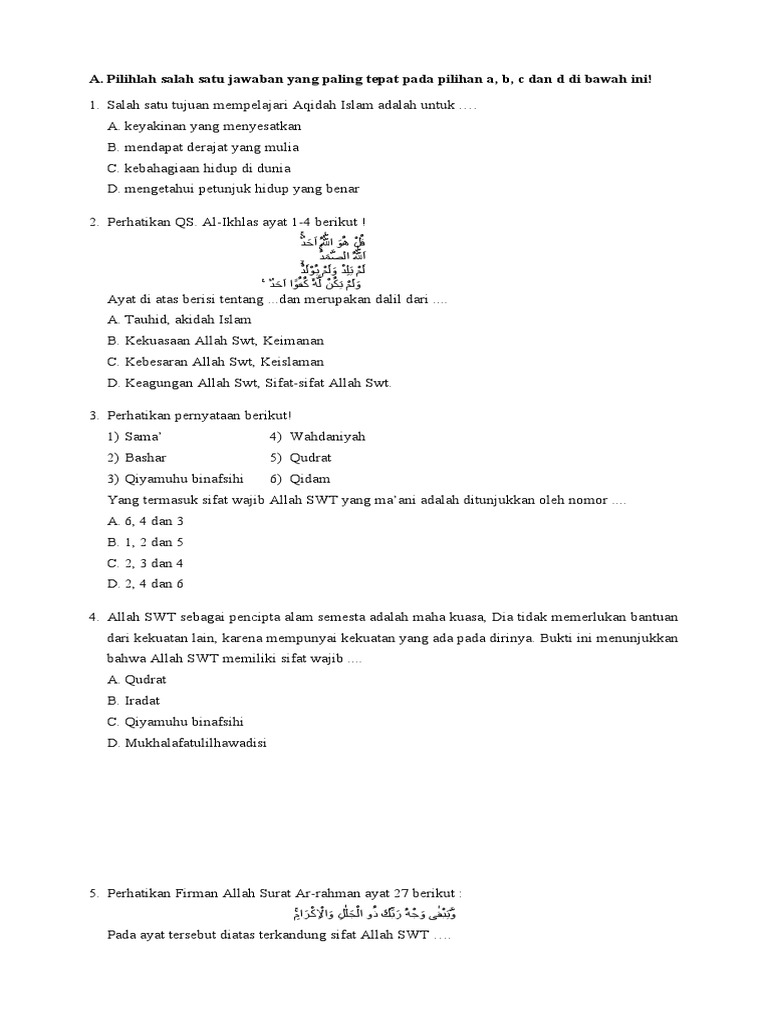 Soal UM MTs Akidah | PDF