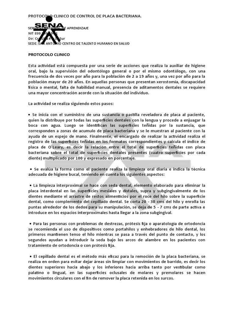 Protocolo Control de Placa | PDF | Higiene oral | Ortodoncia
