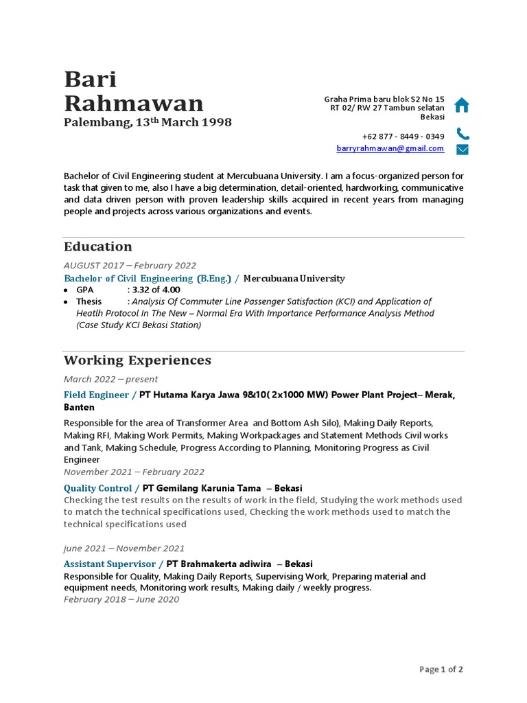 Civil Engineering - Bari Rahmawan | PDF