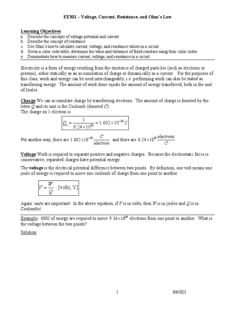 Voltage, Current, Resistance, and Ohm's Law | PDF | Electric Current | Electrical Resistance And ...