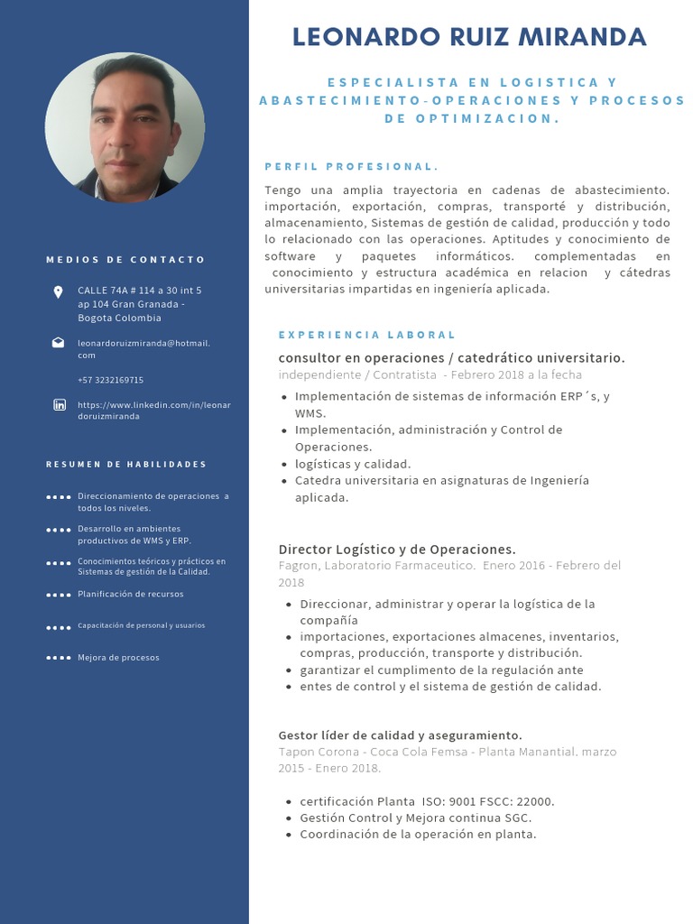 Azul Marino y Negro Profesional Currículum (1) | PDF | Logística ...
