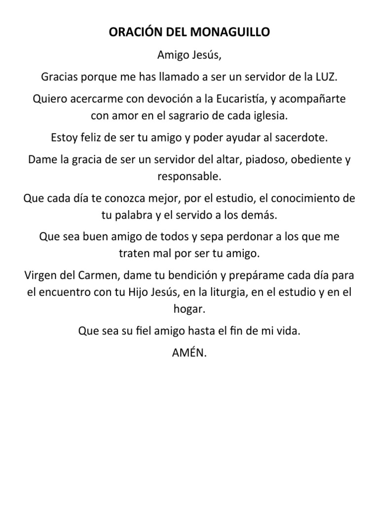 Oración Del Monaguillo | PDF | eucaristía | Misa (liturgia)