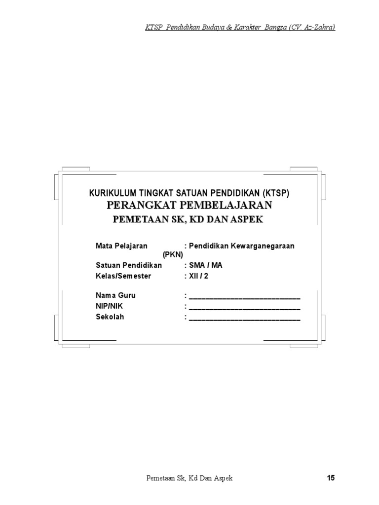 Pemetaan SK KD PKN Kelas Xii SMT 2 | PDF