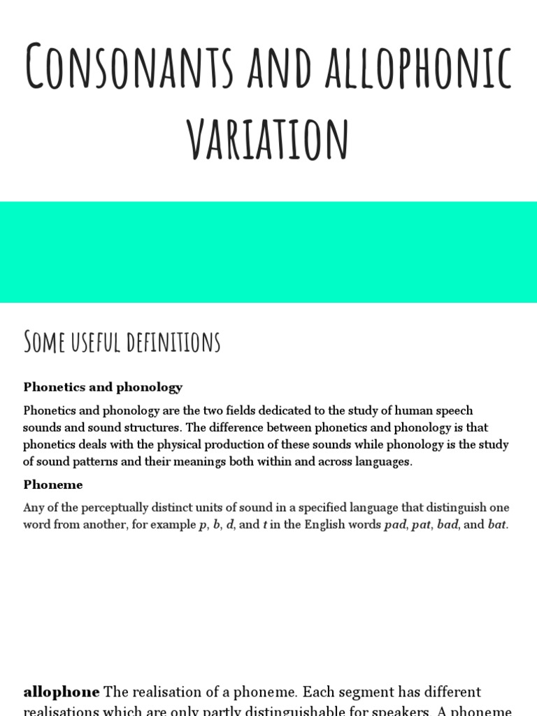 Consonants and Allophonic Variation | PDF | Phonetics | Consonant