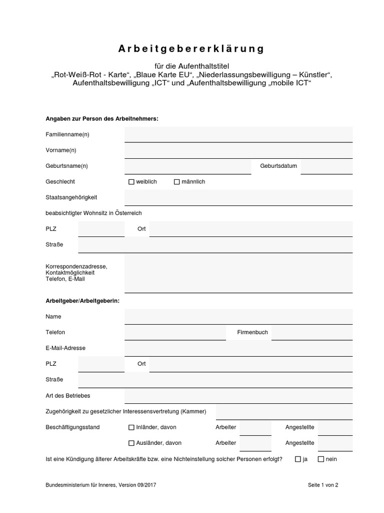 Arbeitgebererklaerung | PDF