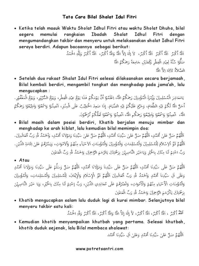 Tata Cara Bilal Shalat Idul Fitri | PDF