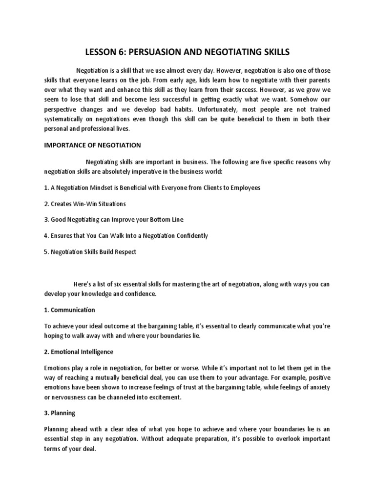 Lesson 6 Persuasion and Negotiating Skills | PDF | Negotiation | Communication