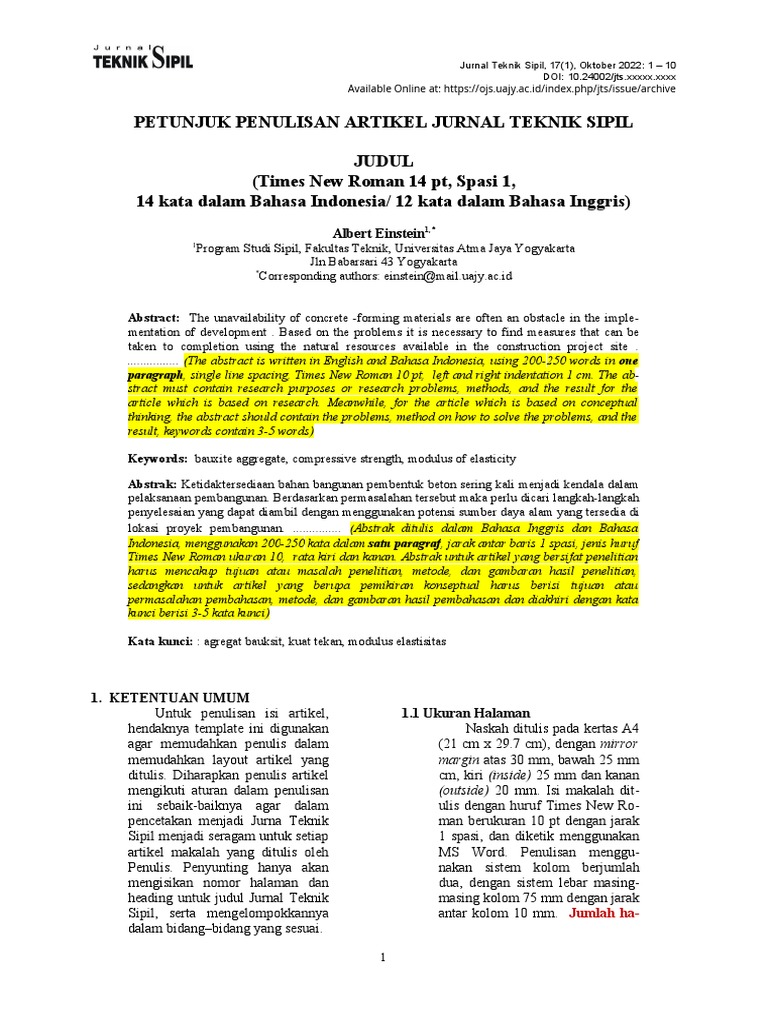 Template Penulisan JTS UAJY 2022 | PDF