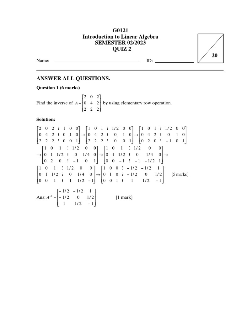 Quiz 2 Ques and Answer | PDF | Linear Algebra | Functional Analysis