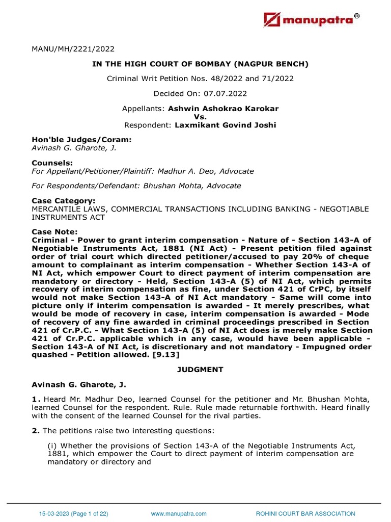 Interim Compensation in NI Act Cases | PDF