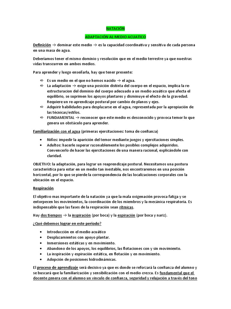 NATACIÓN (Resumen) - 1 | PDF | Nadando | Mano