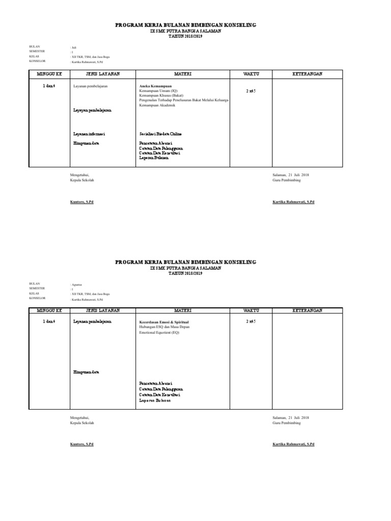 Program Kerja Bimbingan Konseling Siswa | PDF