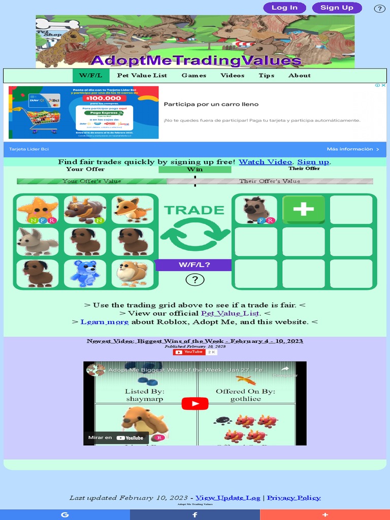 Roblox Adopt Me Trading Values - Win Fair Lose WFL 3 | PDF