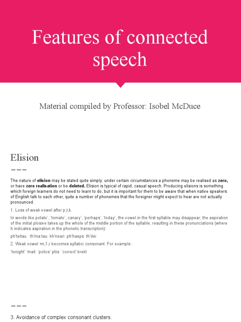Features of Connected Speech | PDF | Consonant | Syllable