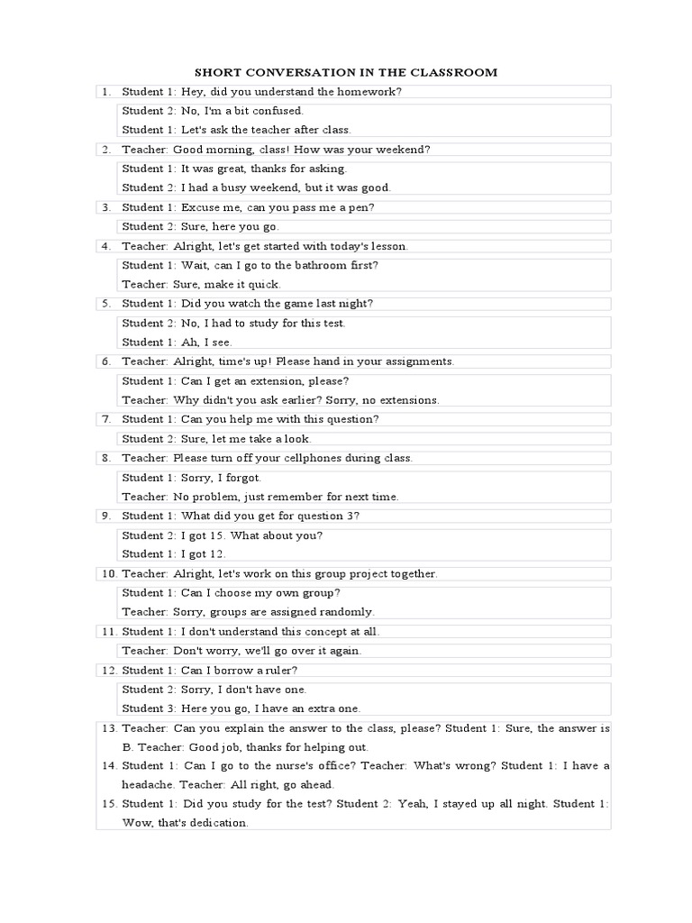 Short Conversation in The Classroom | Download Free PDF | Behavior ...