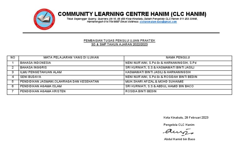 Nama Penguji Ujian Praktek SD & SMP PDF | PDF