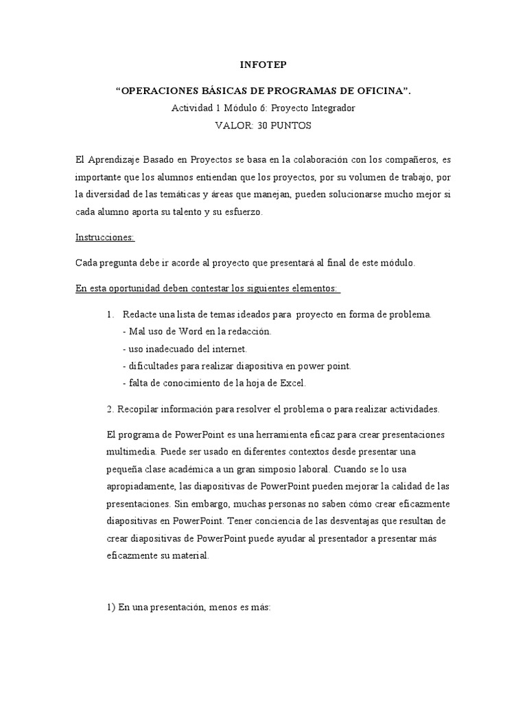 Proyecto Integrador en Programas de Oficina | PDF | Microsoft PowerPoint