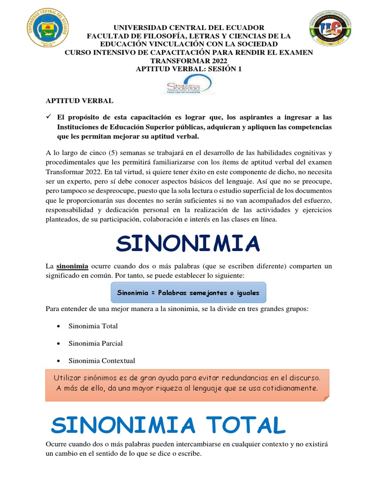 Capacitación en Sinonimia y Antonomía | PDF | Cognición | Ciencia cognitiva