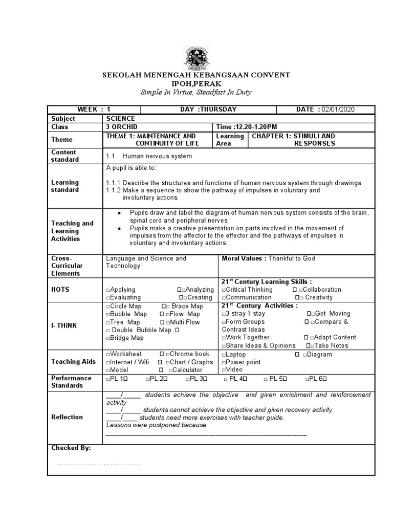 RPH SC F3 | PDF | Nervous System | Teachers