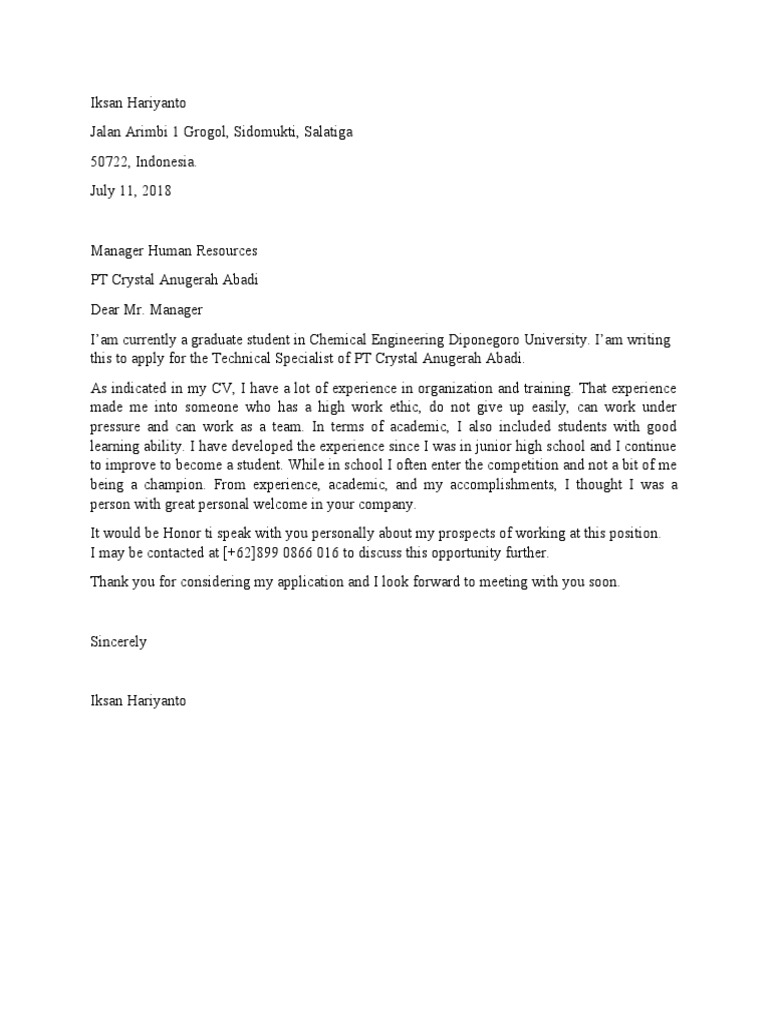 Application Letter PT KAA | PDF