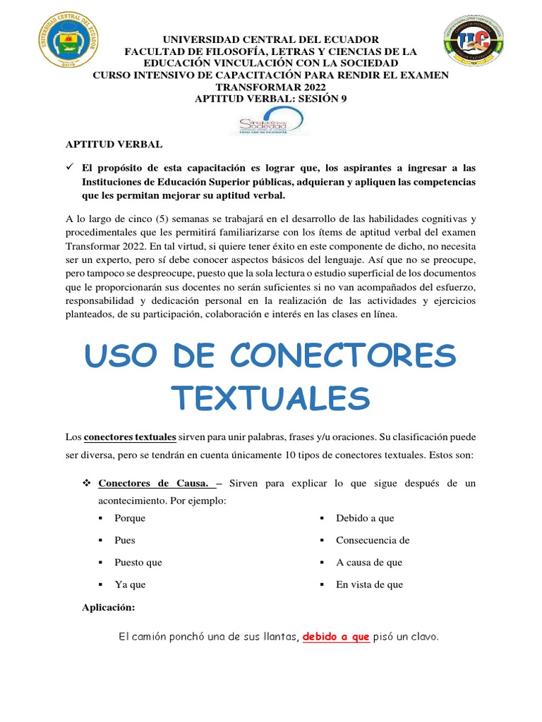 Sesión 9-Guía de Apredizaje. Uso de Conectores Textuales | PDF