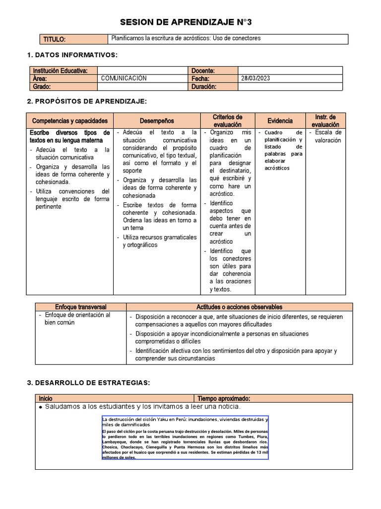 Sesion De Aprendiza Pdf Evaluación Aprendizaje