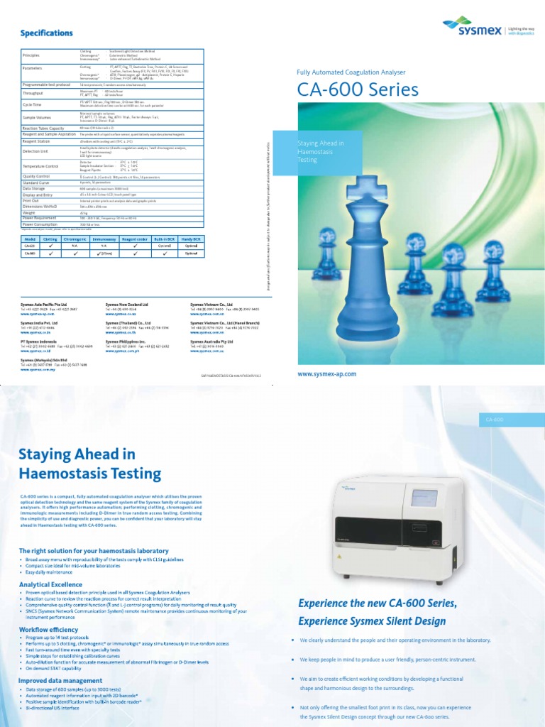 Sysmex CA-600 Coagulation Analyzer Overview | PDF | Coagulation ...